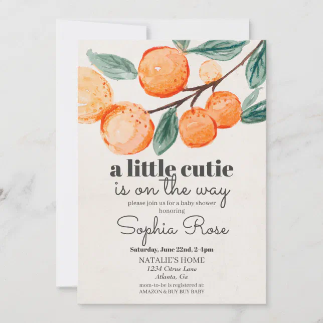 Little cutie orange baby shower invitation | Zazzle