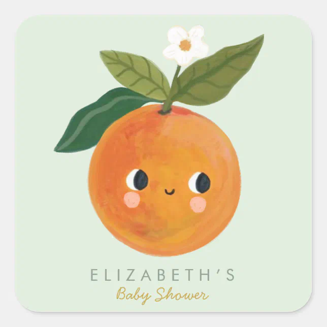 Little Cutie Orange Baby Shower Square Sticker | Zazzle