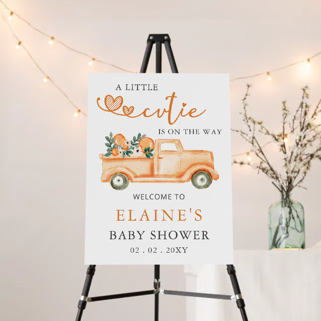 Little Cutie Orange Baby Shower Welcome Sign | Zazzle