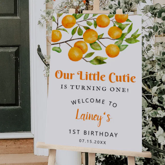 Little Cutie Orange Birthday Welcome Sign | Zazzle