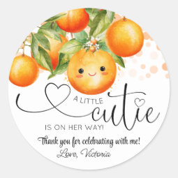 Little Cutie Orange Citrus Baby Shower Classic Round Sticker | Zazzle