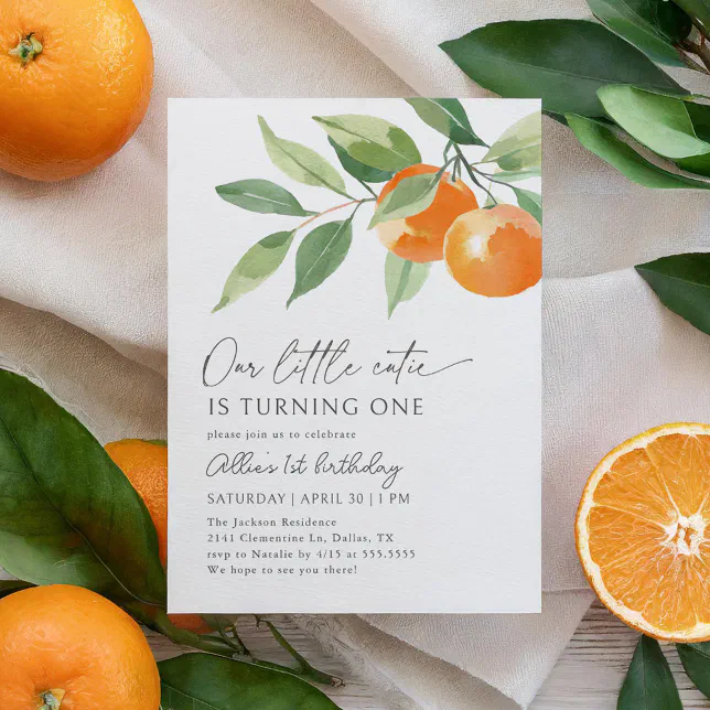 Little Cutie Orange Citrus Birthday Invitation | Zazzle