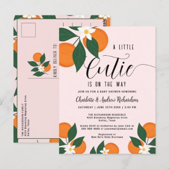 Little Cutie Orange Couples Baby Shower Invitation Postcard | Zazzle