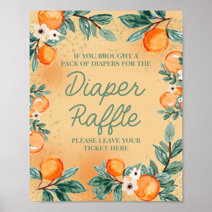 Little Cutie Orange Diaper Raffle Poster | Zazzle