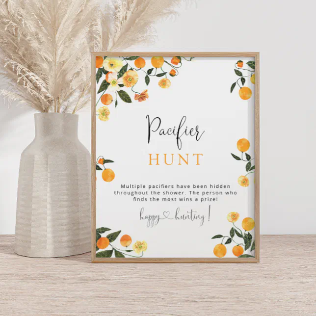 Little Cutie Orange Pacifier Hunt Baby Shower Game Poster | Zazzle