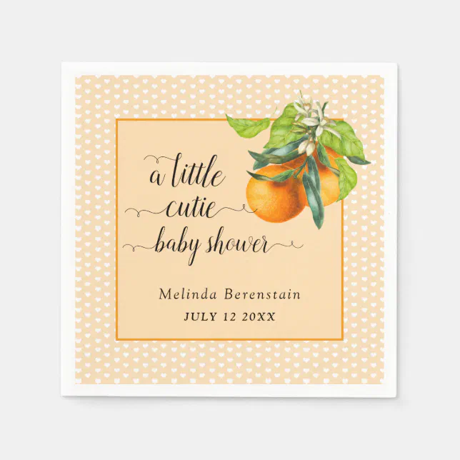 Little Cutie Oranges and Hearts Baby Shower Napkins | Zazzle