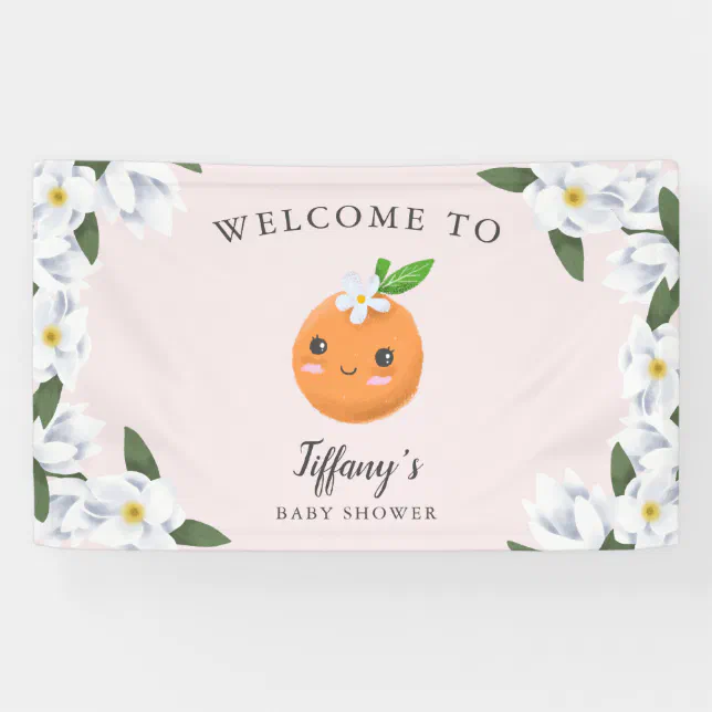 Little Cutie Pink Citrus Floral Welcome Banner | Zazzle