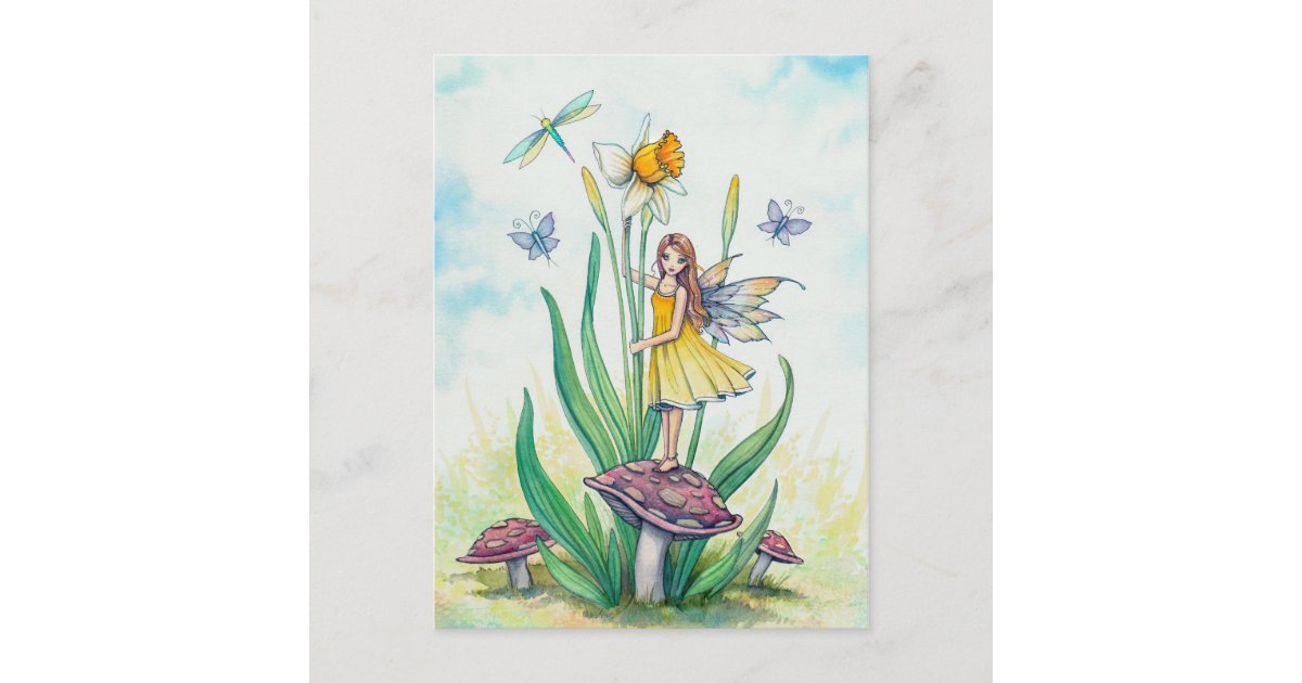 Little Daffodil Fairy Fantasy Art Illustration Postcard | Zazzle