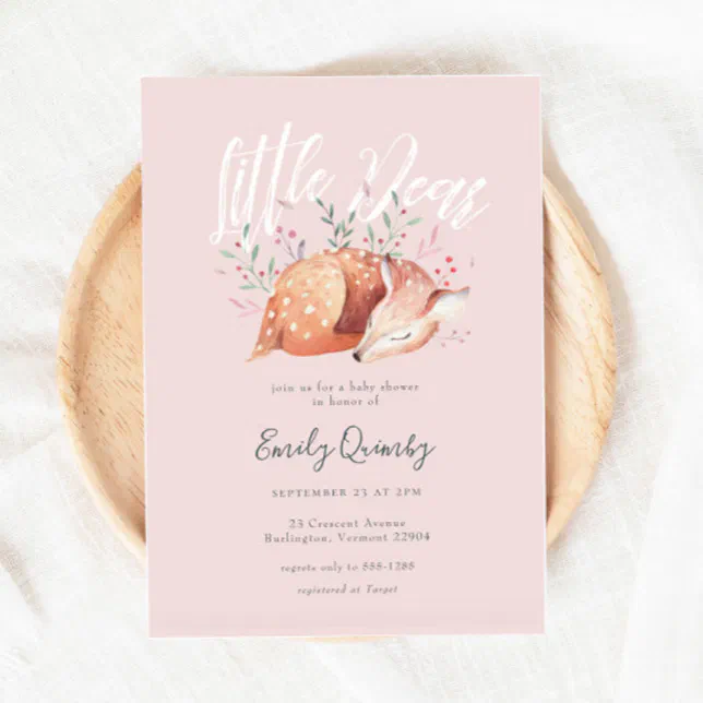 Little Dear Pink Woodland Baby Shower Invitation | Zazzle