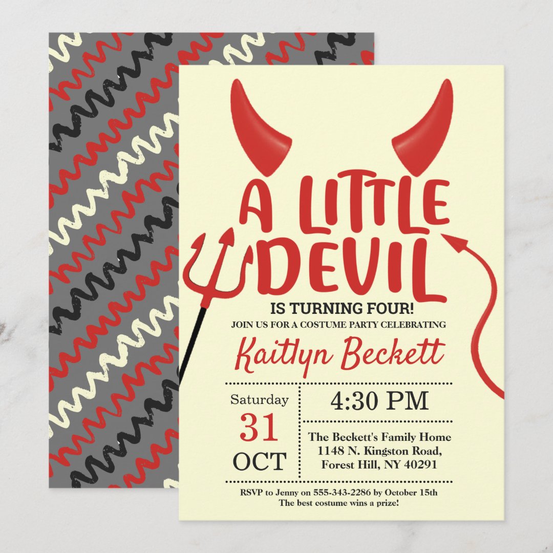 Little Devil Any Age Halloween Birthday Party Invitation | Zazzle