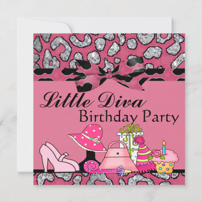 Little Diva Birthday Party Sparkle In Pink & Black Invitation | Zazzle