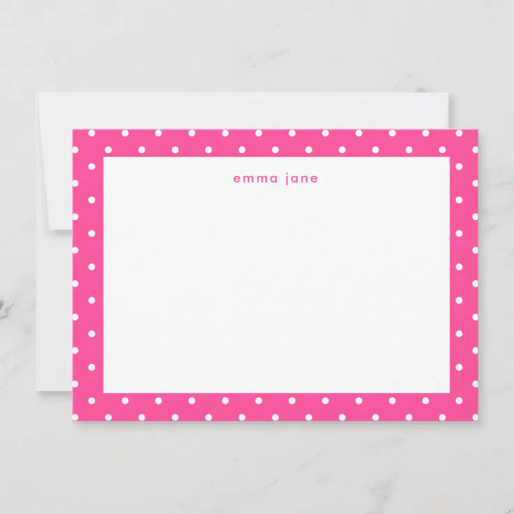 Little Dots Hot Pink Personalized Note Card | Zazzle