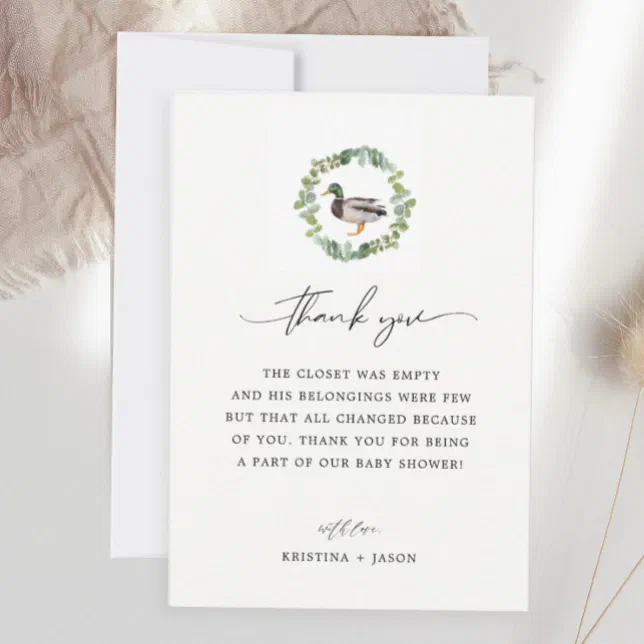 Little Duckling Mallard Duck Baby Shower Thank You Card | Zazzle
