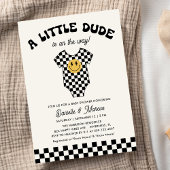 Little Dude Baby Bodysuit Retro Baby Shower Invitation | Zazzle