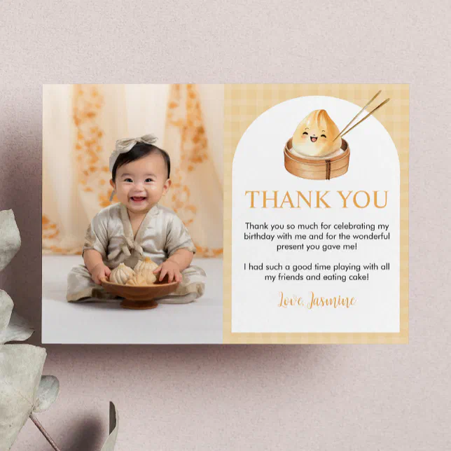 Little Dumpling 1st Birthday Photo Thank You Card | Zazzle