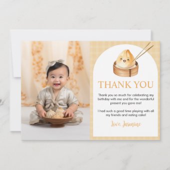 Little Dumpling 1st Birthday Photo Thank You Card | Zazzle