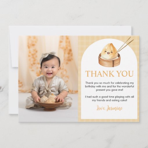 Little Dumpling 1st Birthday Photo Thank You Card | Zazzle