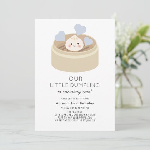 Little Dumpling Blue Boy 1st Birthday Invitation | Zazzle
