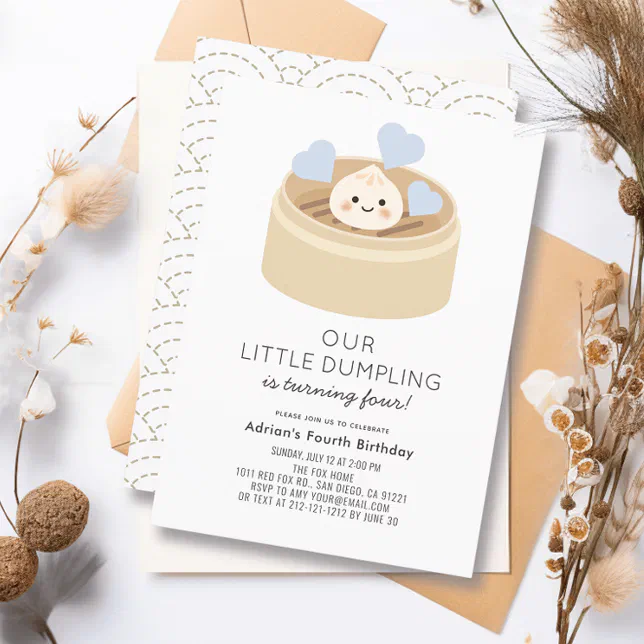Little Dumpling Blue Boy Birthday Invitation | Zazzle