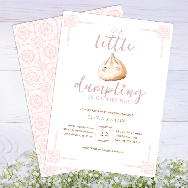Little Dumpling Pink Watercolor Girl Baby Shower I Invitation | Zazzle