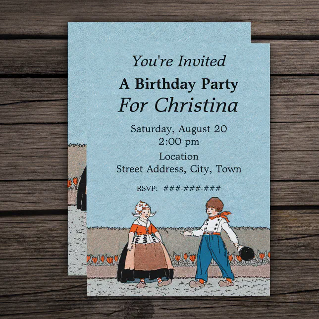 Little Dutch Girl Boy Traditional Dress Birthday Invitation | Zazzle