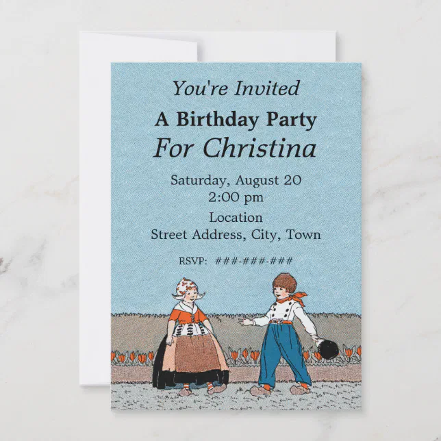 Little Dutch Girl Boy Traditional Dress Birthday Invitation | Zazzle