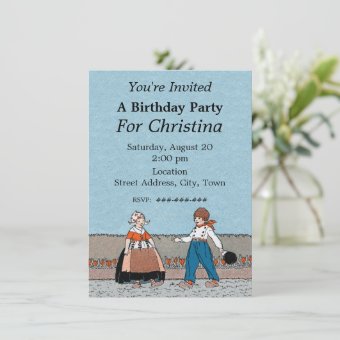 Little Dutch Girl Boy Traditional Dress Birthday Invitation | Zazzle