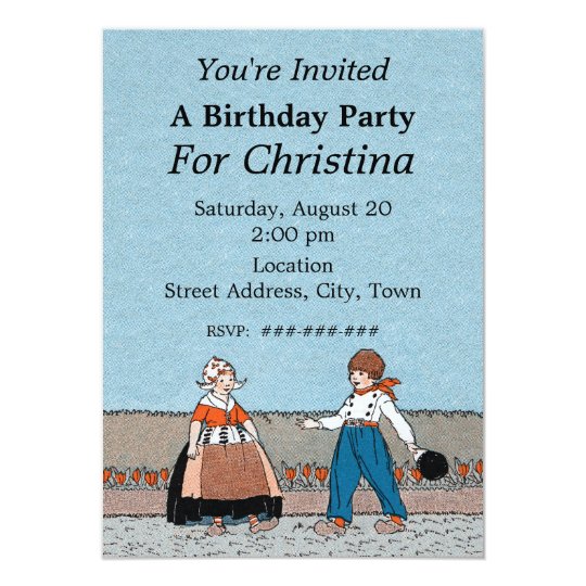 Little Dutch Girl Boy Traditional Dress Birthday Invitation | Zazzle.com