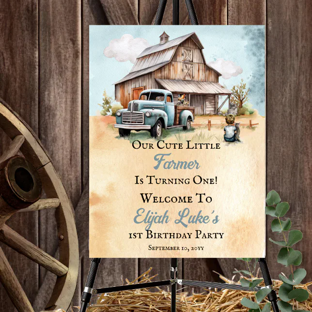 Little Farmer Turning One 1st Birthday Party Foam Board | Zazzle