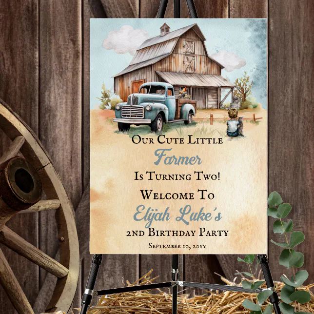Little Farmer Turning Two 2nd Birthday Party Foam Board | Zazzle