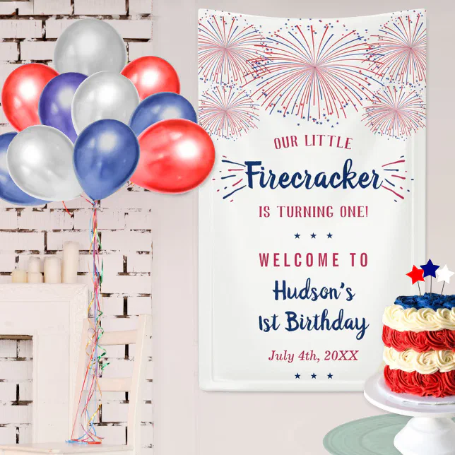 Little Firecracker 4th Of July 1st Birthday Banner | Zazzle