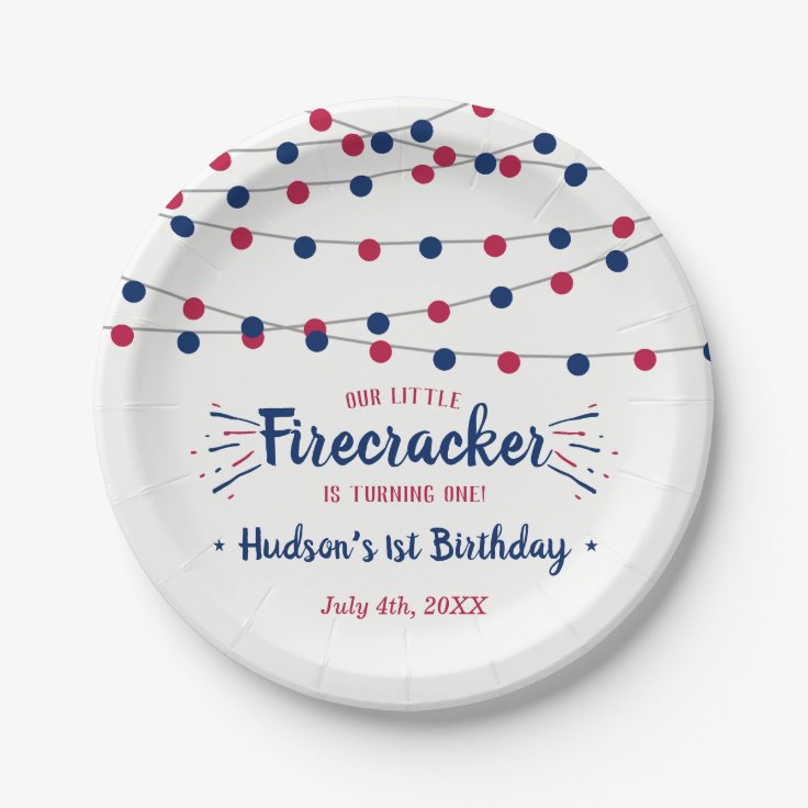 Little Firecracker 4th Of July 1st Birthday Paper Plates | Zazzle