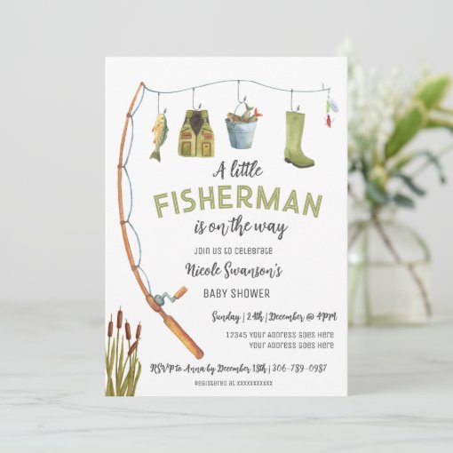 Little Fisherman Fishing Baby Shower Invitation | Zazzle