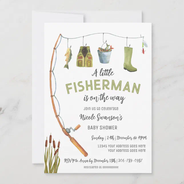 Little Fisherman Fishing Baby Shower Invitation | Zazzle