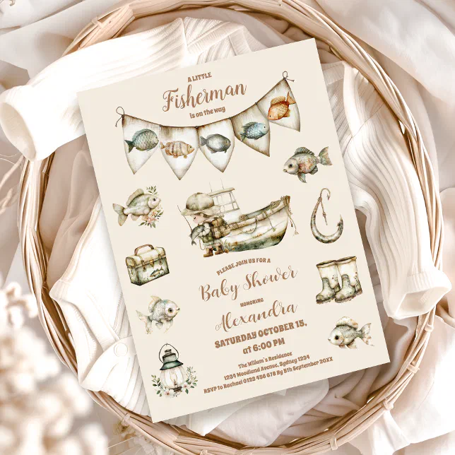 Little Fisherman Fishing Baby Shower Invitation | Zazzle