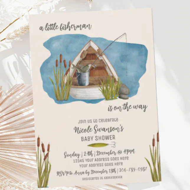 Little Fisherman Fishing Baby Shower Invitation | Zazzle