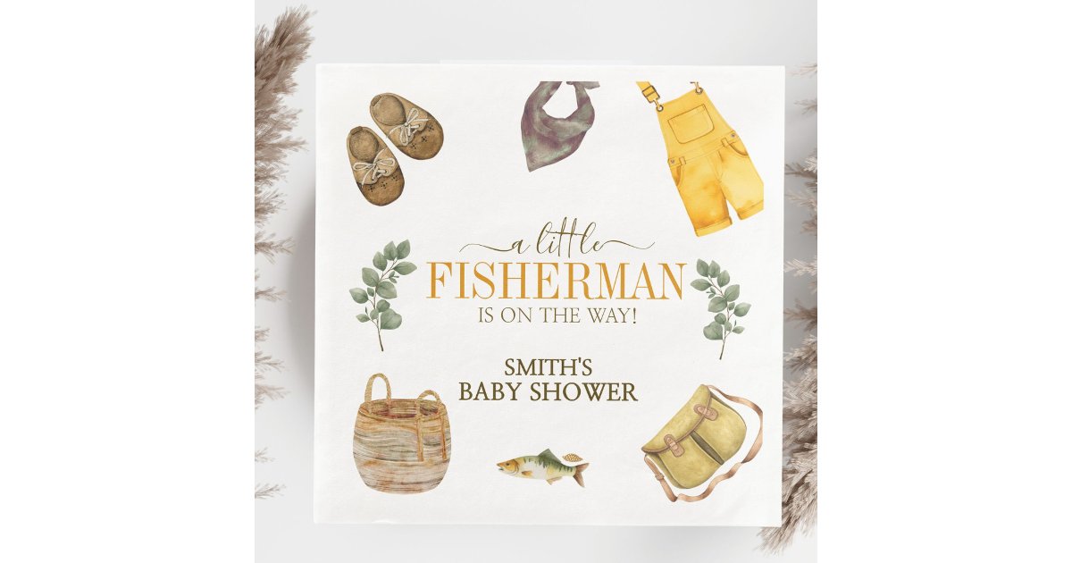 Little Fisherman Fishing Baby Shower Paper Napkins | Zazzle