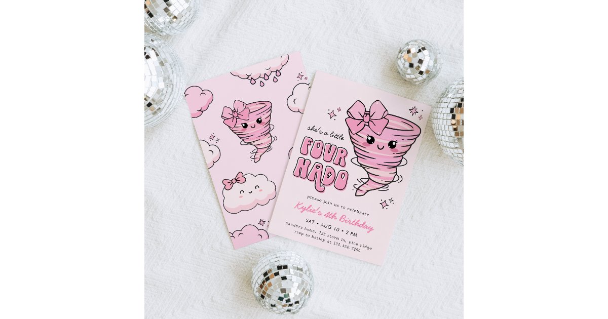 Little Fournado Pink Tornado 4th Birthday Invitation | Zazzle