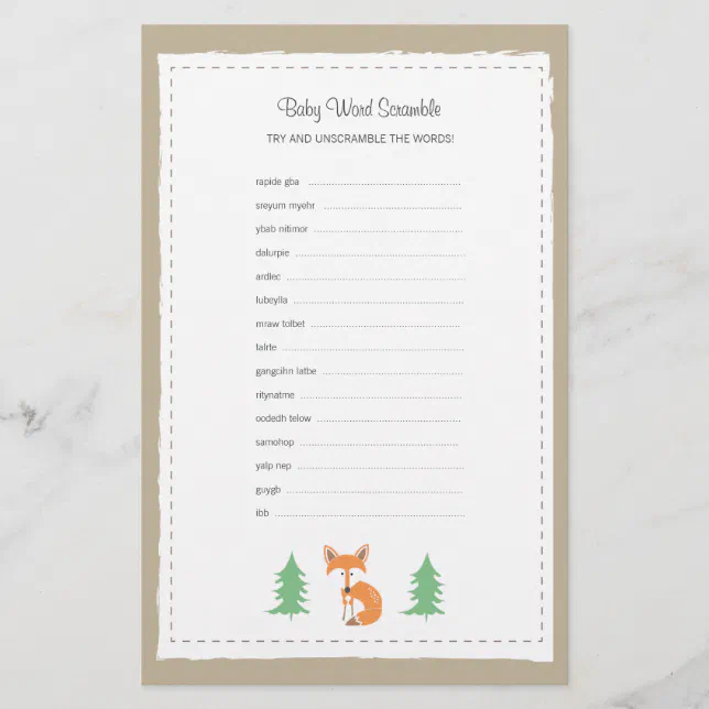 Little Fox Baby Word Scramble Game | Zazzle
