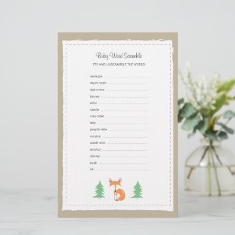Little Fox Baby Word Scramble Game | Zazzle