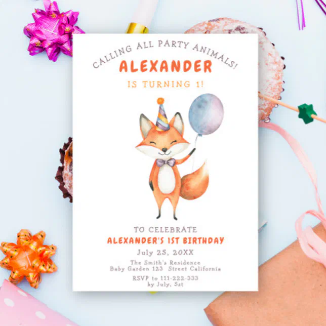 Little Fox Birthday Party Invitation | Zazzle