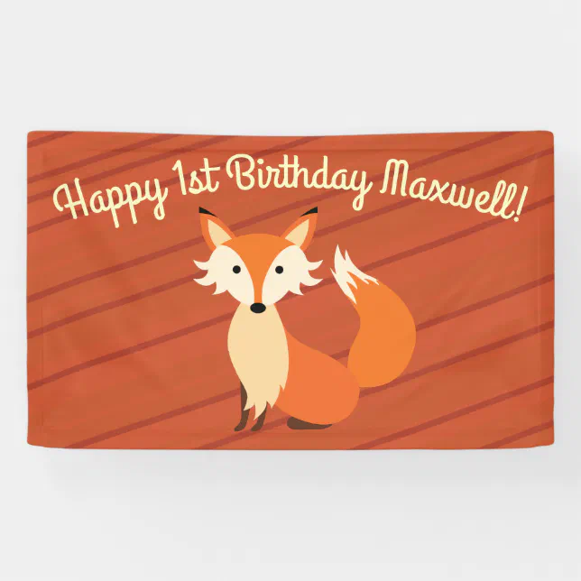 Little Fox Cute Colorful 1st Birthday Party Theme Banner | Zazzle