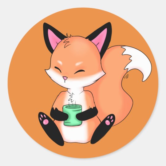 Little Fox Drinking Tea Stickers | Zazzle.com