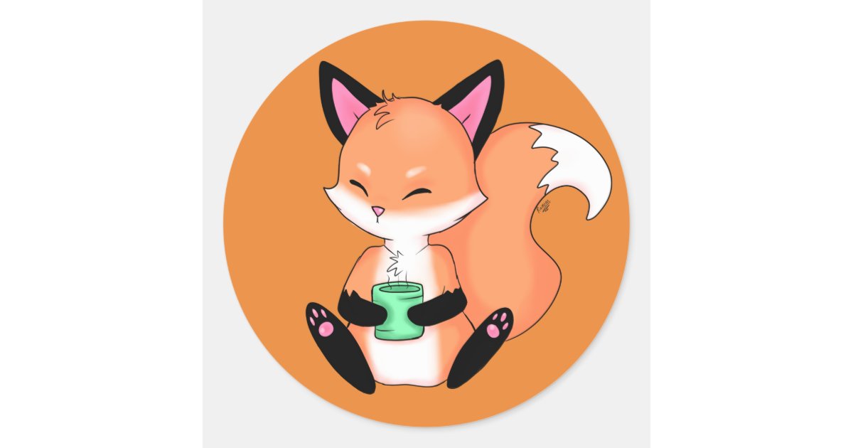 Little Fox Drinking Tea Stickers | Zazzle.com