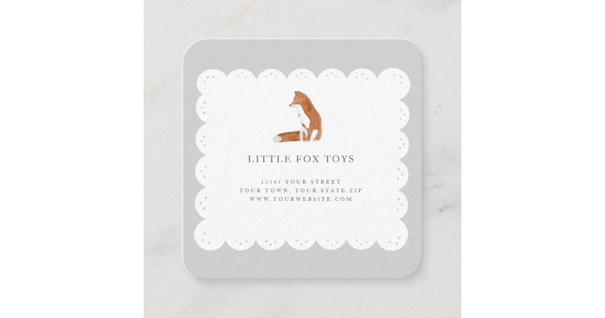 Little Fox Hand Drawn White Scallop Business Card | Zazzle