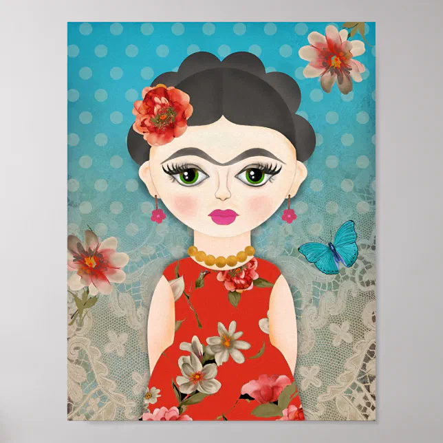 Little Frida Illustration Print Poster | Zazzle
