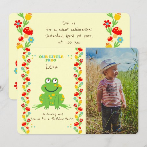 Little frog baby first birthday party photo invitation | Zazzle