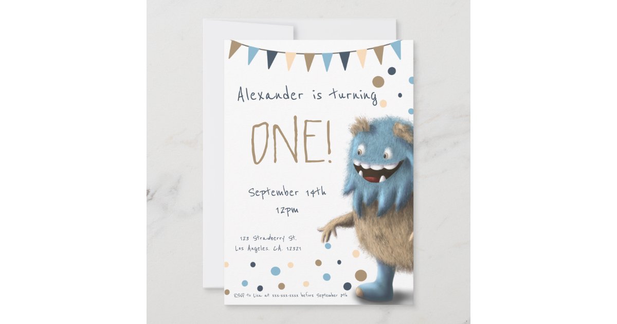Little furry monster first birthday invitation | Zazzle.com