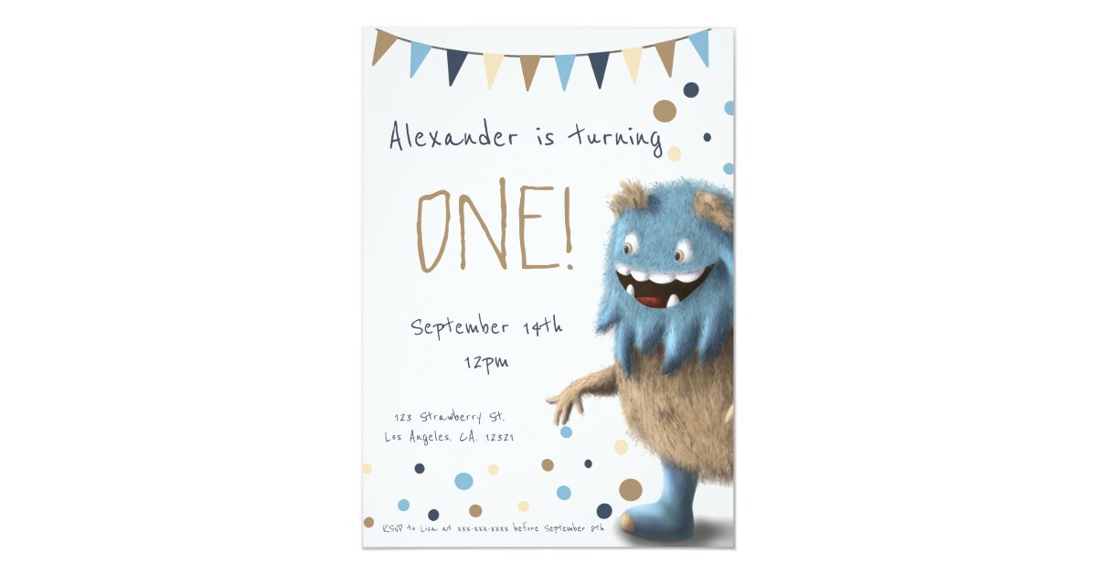 Little furry monster first birthday invitation | Zazzle.com