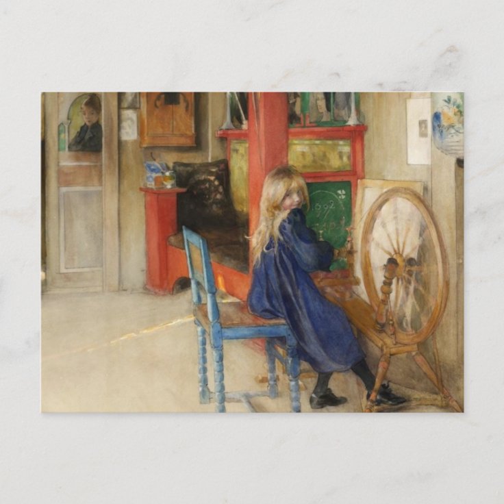 Little Girl at Spinning Wheel Postcard | Zazzle
